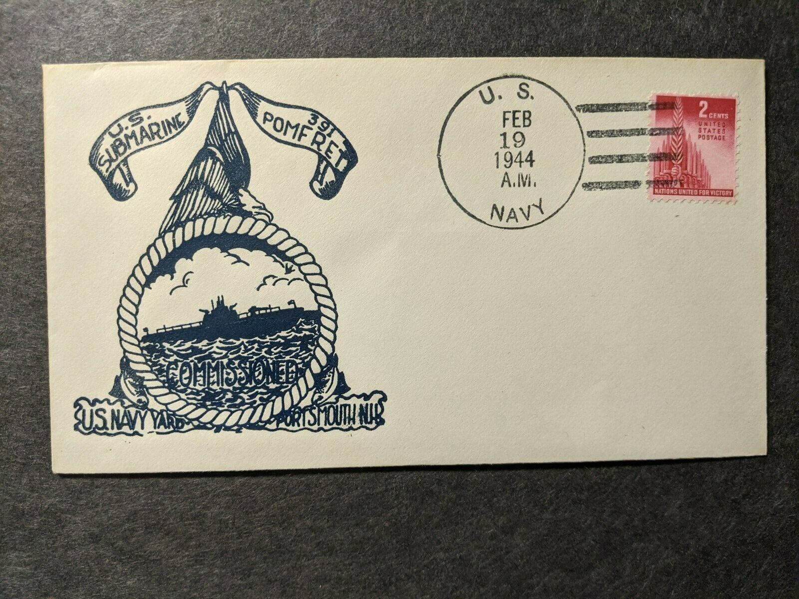 Submarine USS POMFRET SS-391 Naval Cover 1944 WWII COMMISSIONED Cachet ...