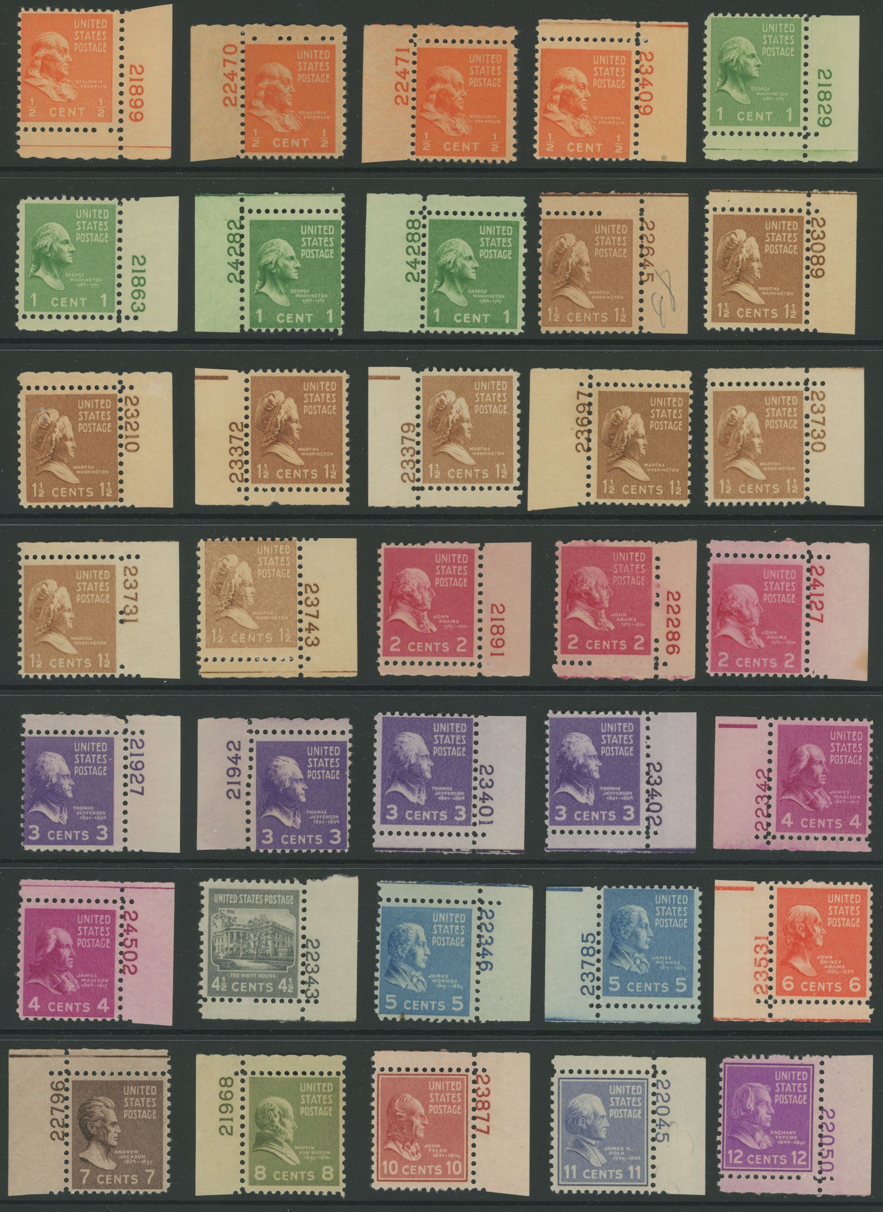 USA - 35 unique Prexie Plate # Singles - Mostly mint never hinged ...
