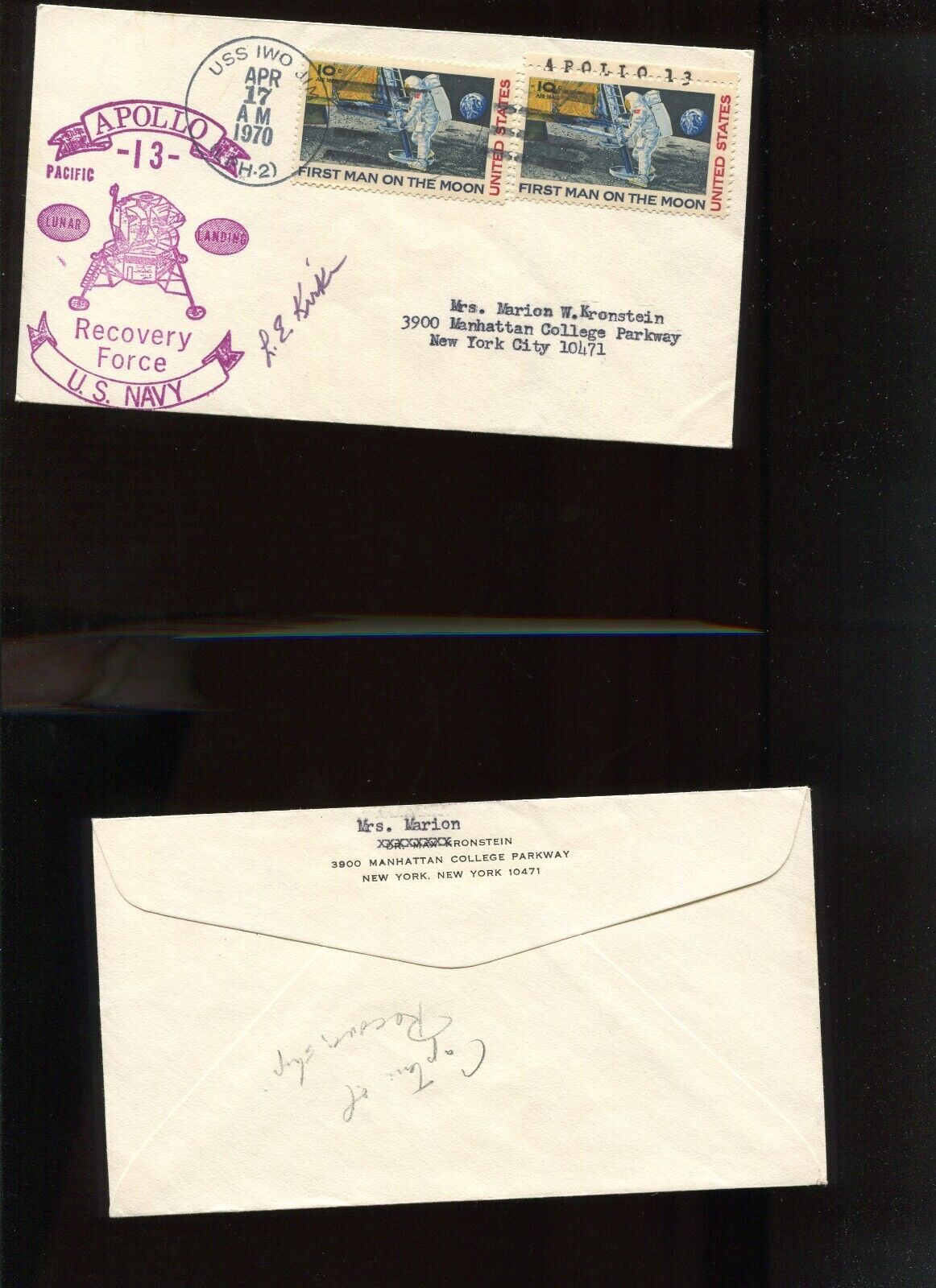 Apollo 13 USS IWO Jima Recovery Ship Captain Kirkemo Signed Cover ...