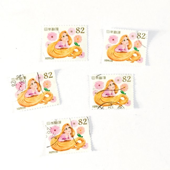 5 x Rapunzel used, Japanese postage stamps all off paper - Princess ...