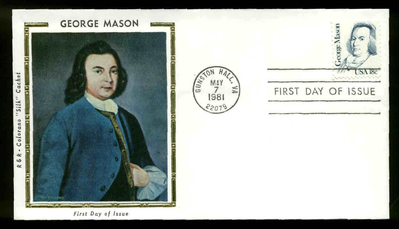 1858 George Mason FDC Gunston Hall, VA R & R Colorano "Silk" Cachet ...