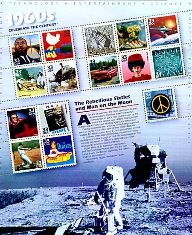 US Stamp - 1999 Celebrate the Century 1960's 15 Stamp Sheet #3188 ...