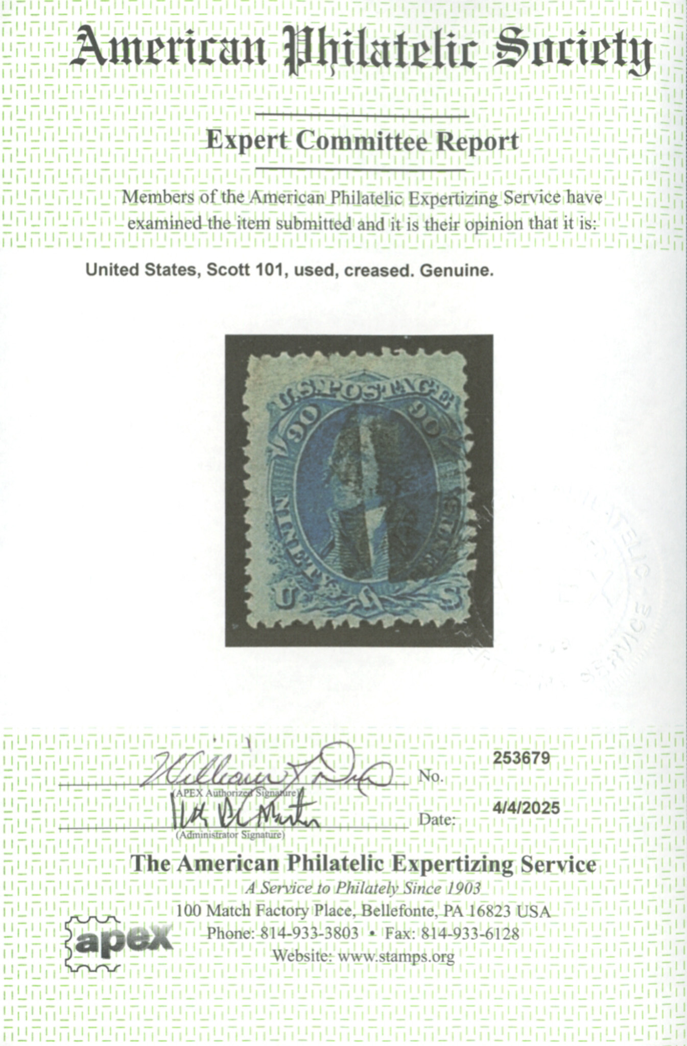 U.S. #101 Used With APS Cert | United States, General Issue Stamp ...