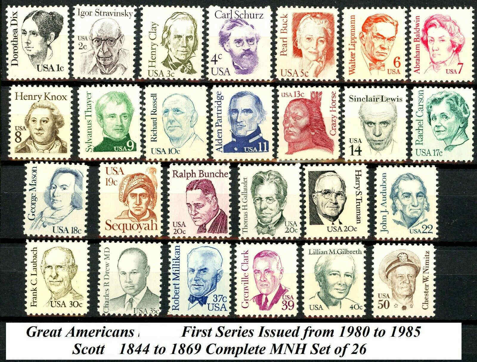 Great Americans 1st Issues 1980 - '85 Complete Set of 26 Scotts 1844 to ...