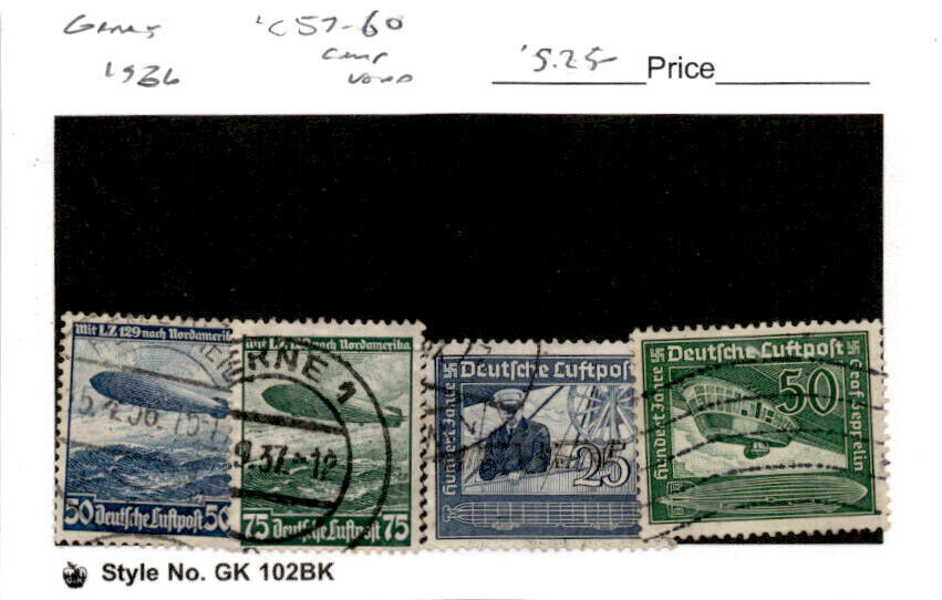 Germany, Postage Stamp, #C57-C60 Used, 1936 Air Post, Hindenburg (AE ...