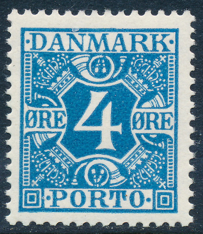 Denmark Scott J10 (AFA Porto 10), 4ø blue Postage Due, fresh VF Mint NH ...