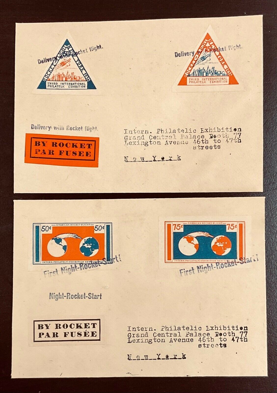 1936 Rocket Flight Tipex Triangle Stamps NY on 2 Covers Night Rocket ...