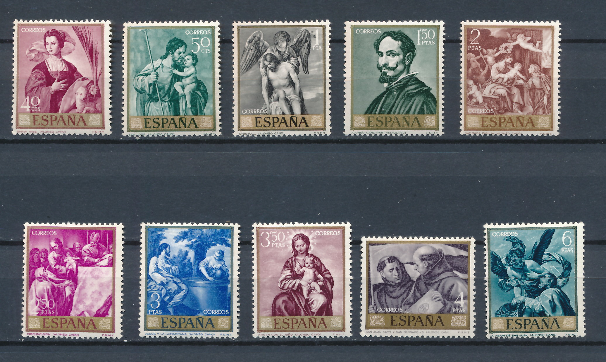 Spain 1969 Scott 1556-1565 (10) unused - Cano paintings, Stamp day ...