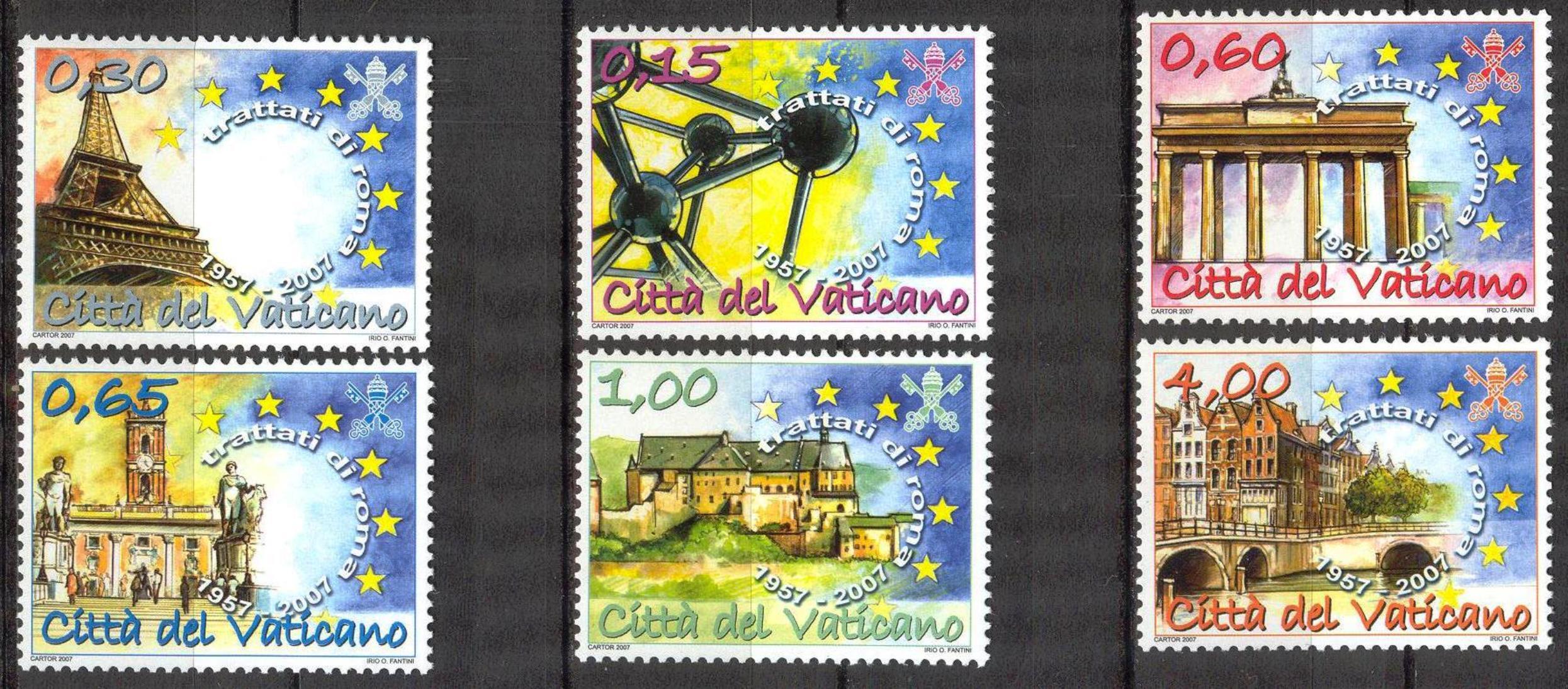 Vatican 2007 50 Years of Roman Treaties Architecture set of 6 MNH ...