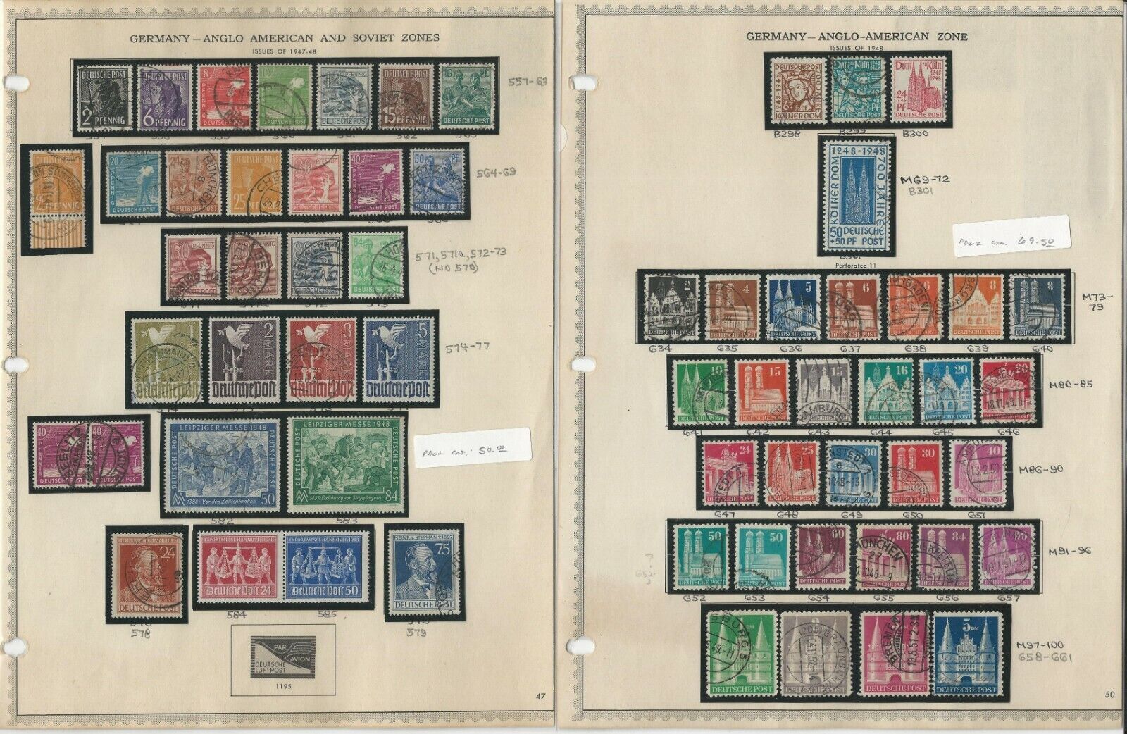 Germany Stamp Collection 1947-48 on 3 Minkus Pages, US & Soviet Zone ...