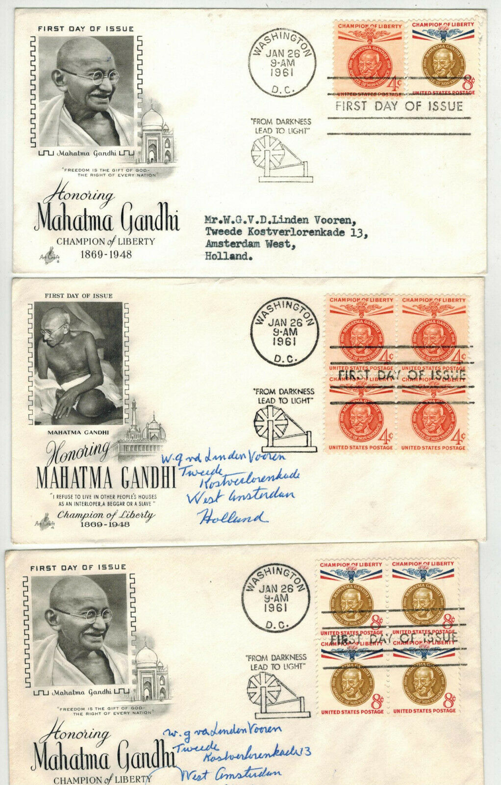 Mahatma Gandhi Unusual SET of 3 Foreign Destination Netherlands + Plate ...