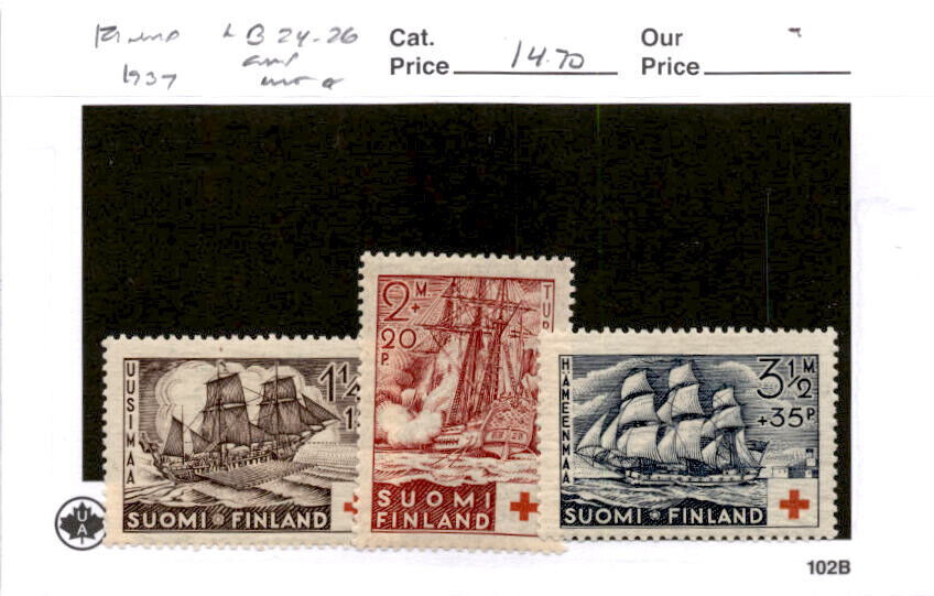 Finland, Postage Stamp, #B24-B26 Mint Hinged, 1937 Ship Uusimaa (AE ...