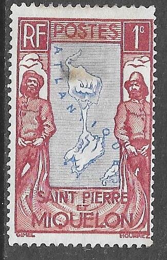 Saint Pierre & Miquelon 136: 1c Map and Fishermen, MH, F | Europe ...