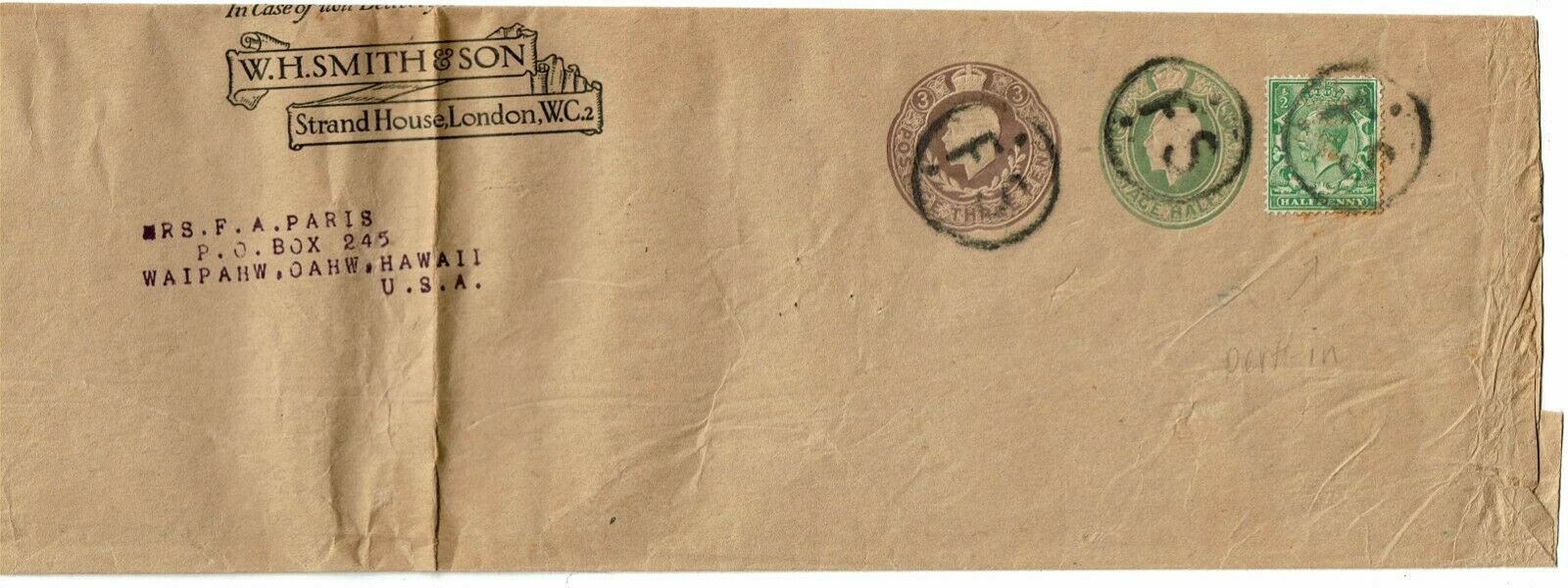 Great Britain 1910's FS cancel, compound stationery used as wrapper, 1 ...