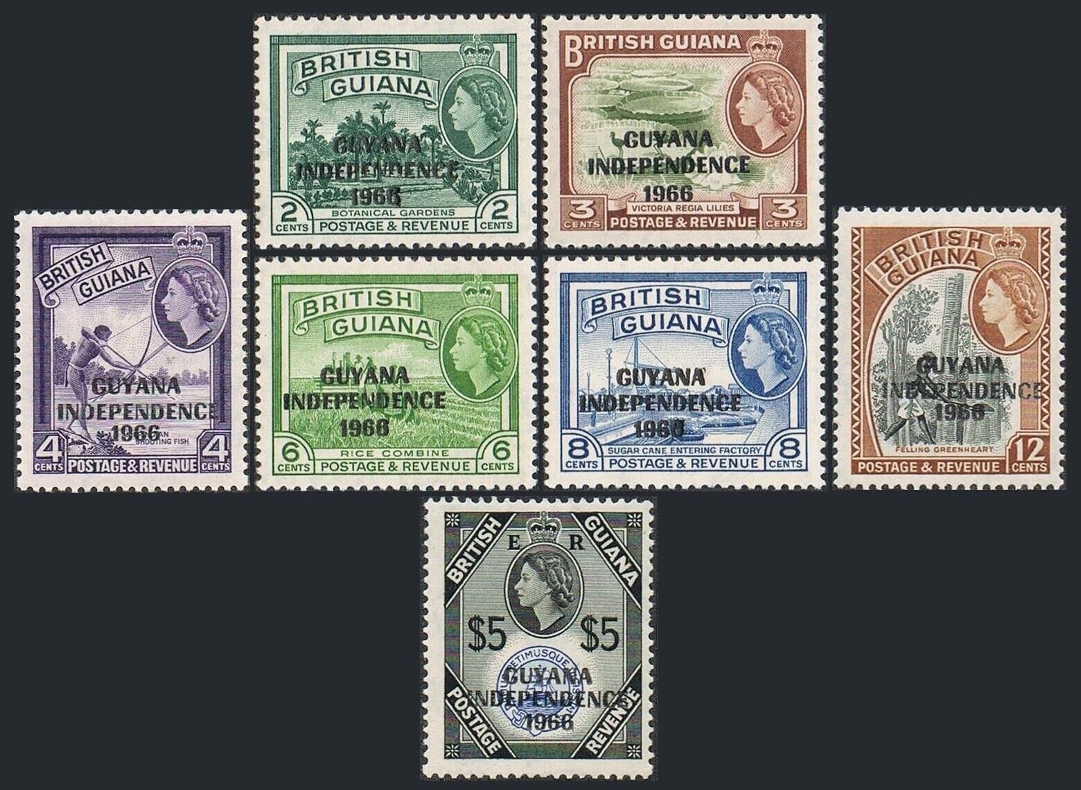 Guyana 1-6,1A WMK 4,lightly hinged. Independence 1966.Botanical gardens ...