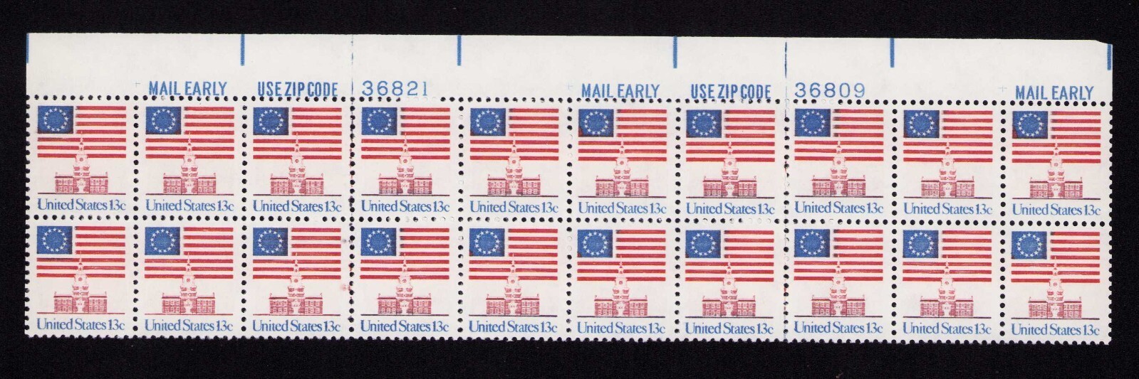 1622 Flag Over Independence Hall Plate Block of 20 13¢ Stamps MNH ...
