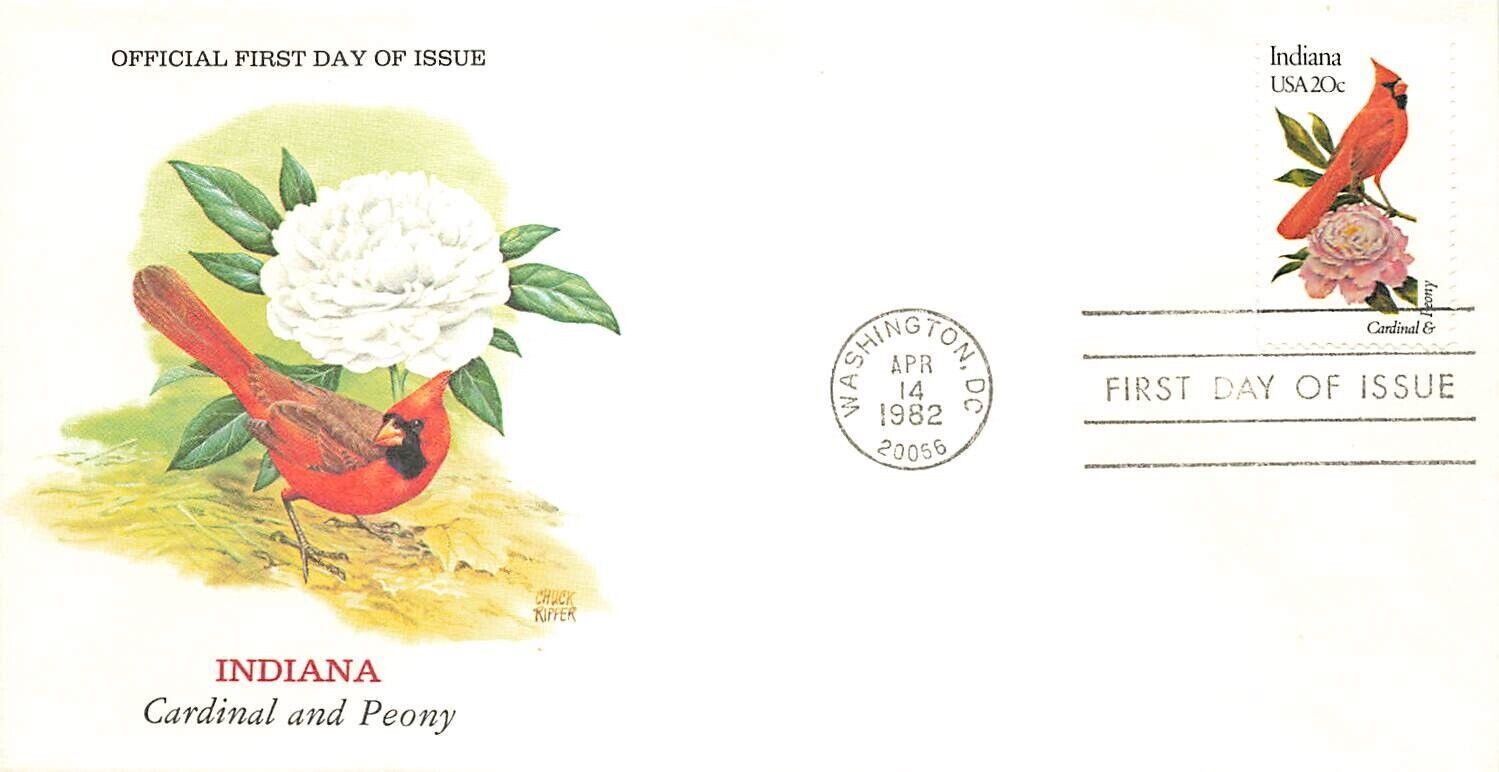 1966 20c INDIANA STATE BIRD & FLOWER - Chuck Ripper - stamp and cachet ...