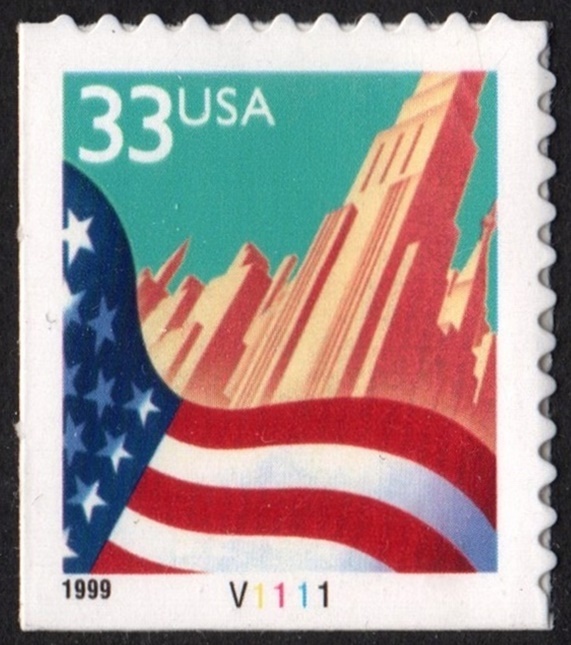 SC#3278 33¢ Flag Over City Booklet Plate Single (1999) SA | United ...