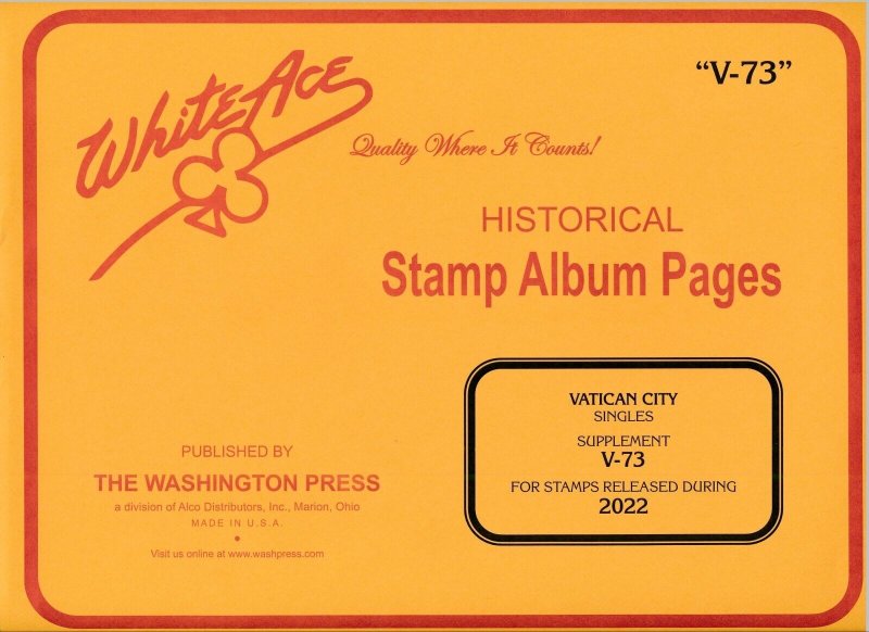 WHITE ACE 2022 Vatican City Singles Album Supplement V-73 for Stamps ...