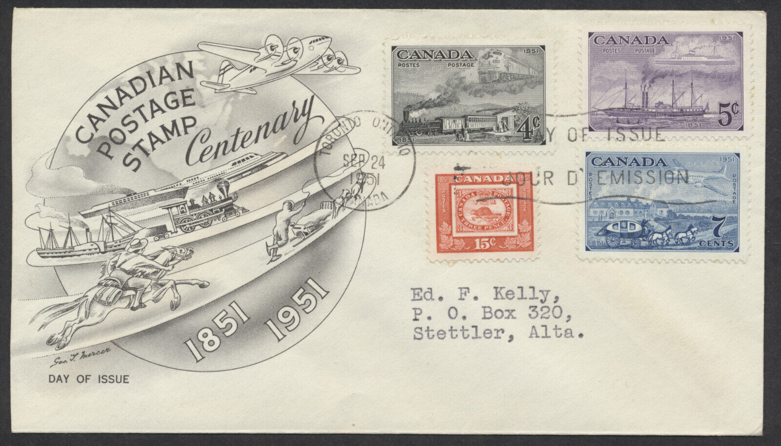 1951 #311-314 Stamp Centenary Combo FDC Mercer Cachet Toronto | Canada ...
