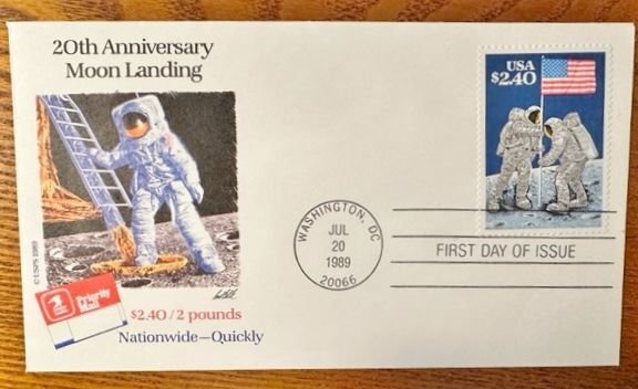 #2419 First Day Cover $2.40 Priority Mail 20th Anniversary Moon Landing ...