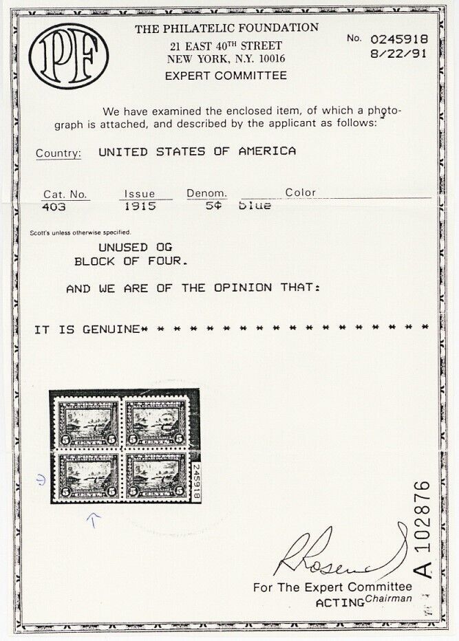 403, Mint VF NH 5¢ RICH COLOR - With PFC Certificate - Stuart Katz ...