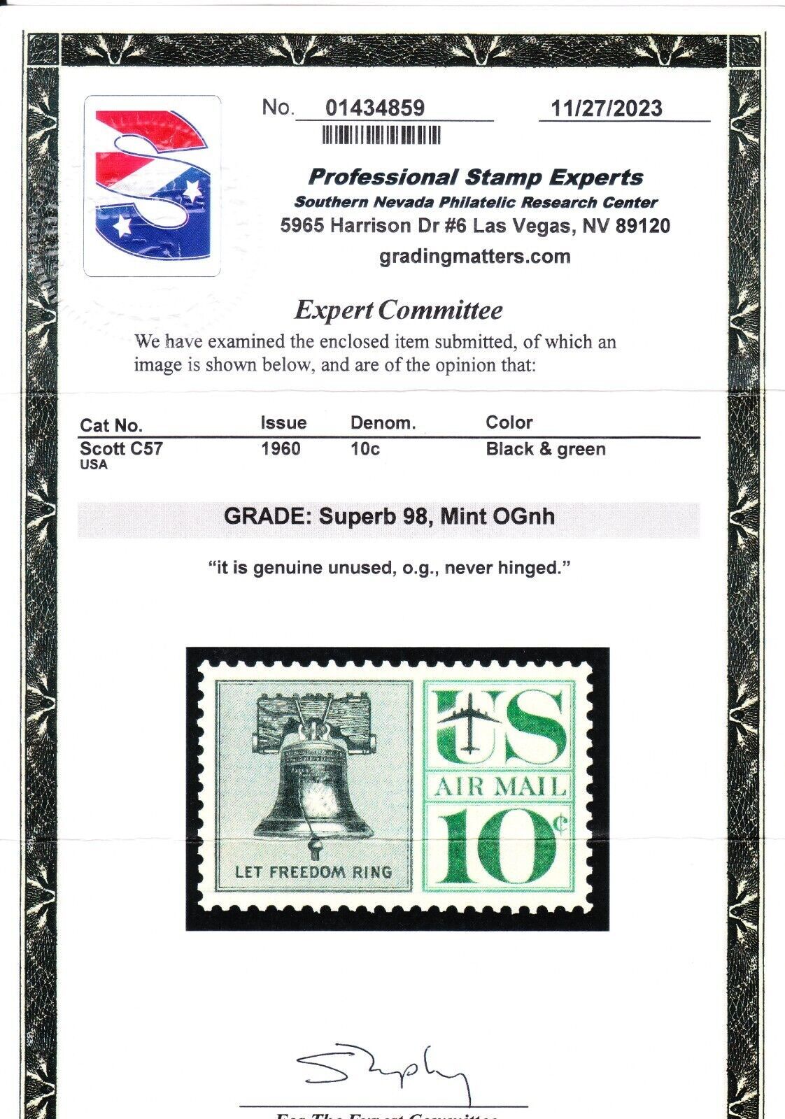 MOstamps- US #C57 Mint OG NH Grade 98 with PSE Cert - Lot # MO-4700 SMQ ...