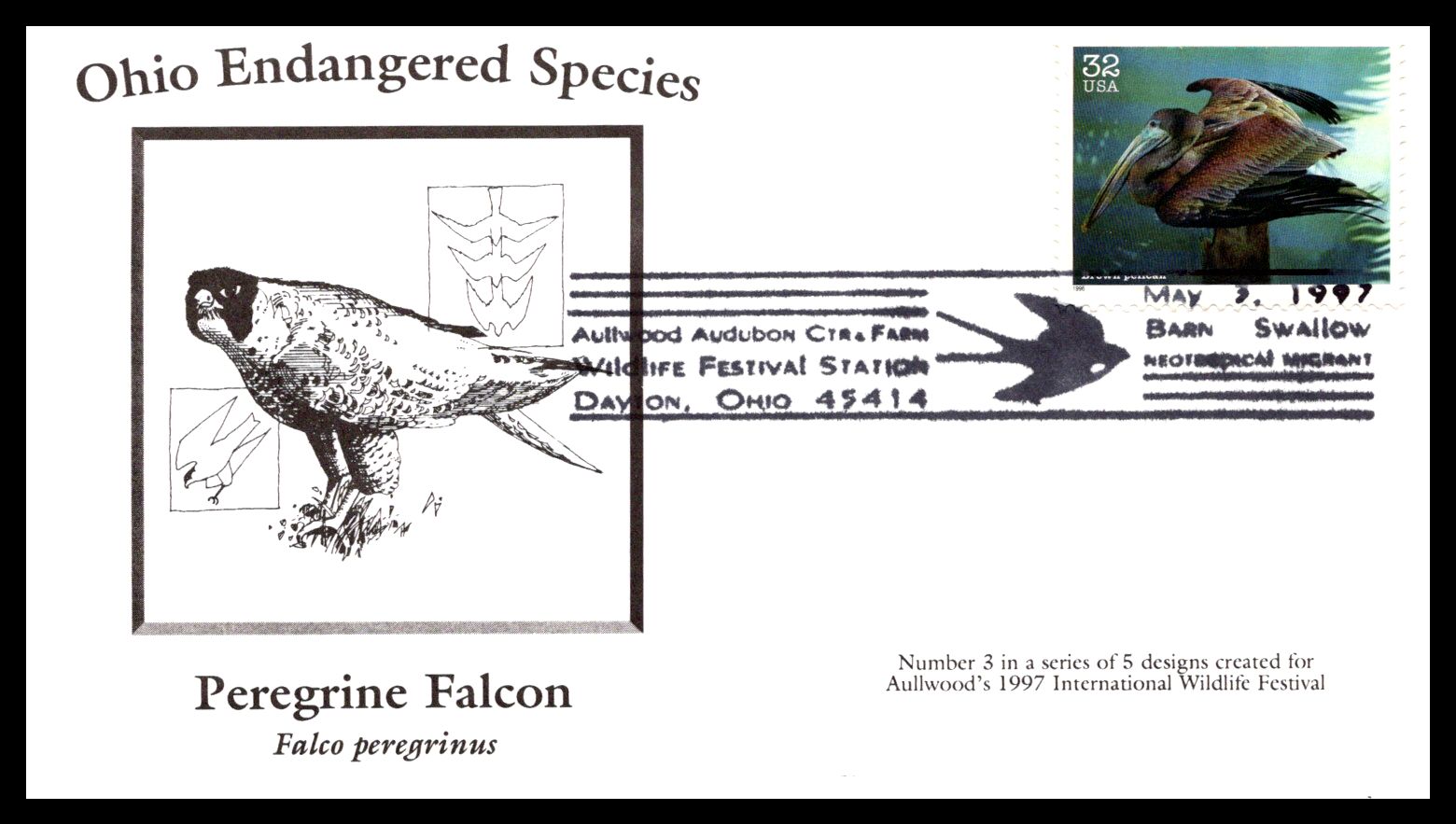 1997 Ohio Endangered Species Peregrine Falcon - Audobon Barn Swallow ...