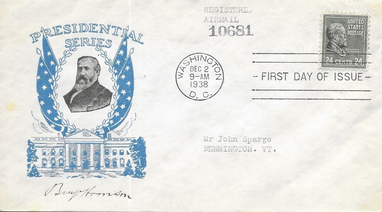 1938 Prexie FDC, #828, 24c Benjamin Harrison, Cachet Craft | United ...