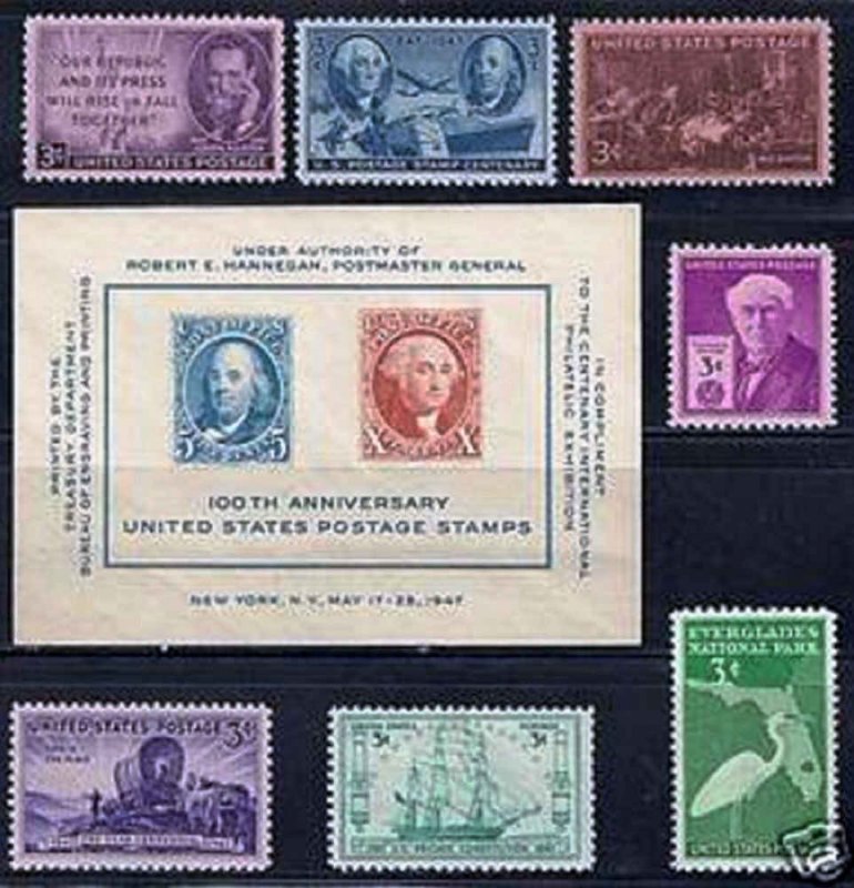 PCBstamps US 1947 Commemoratives Year Set #945-#952, (8) | United ...