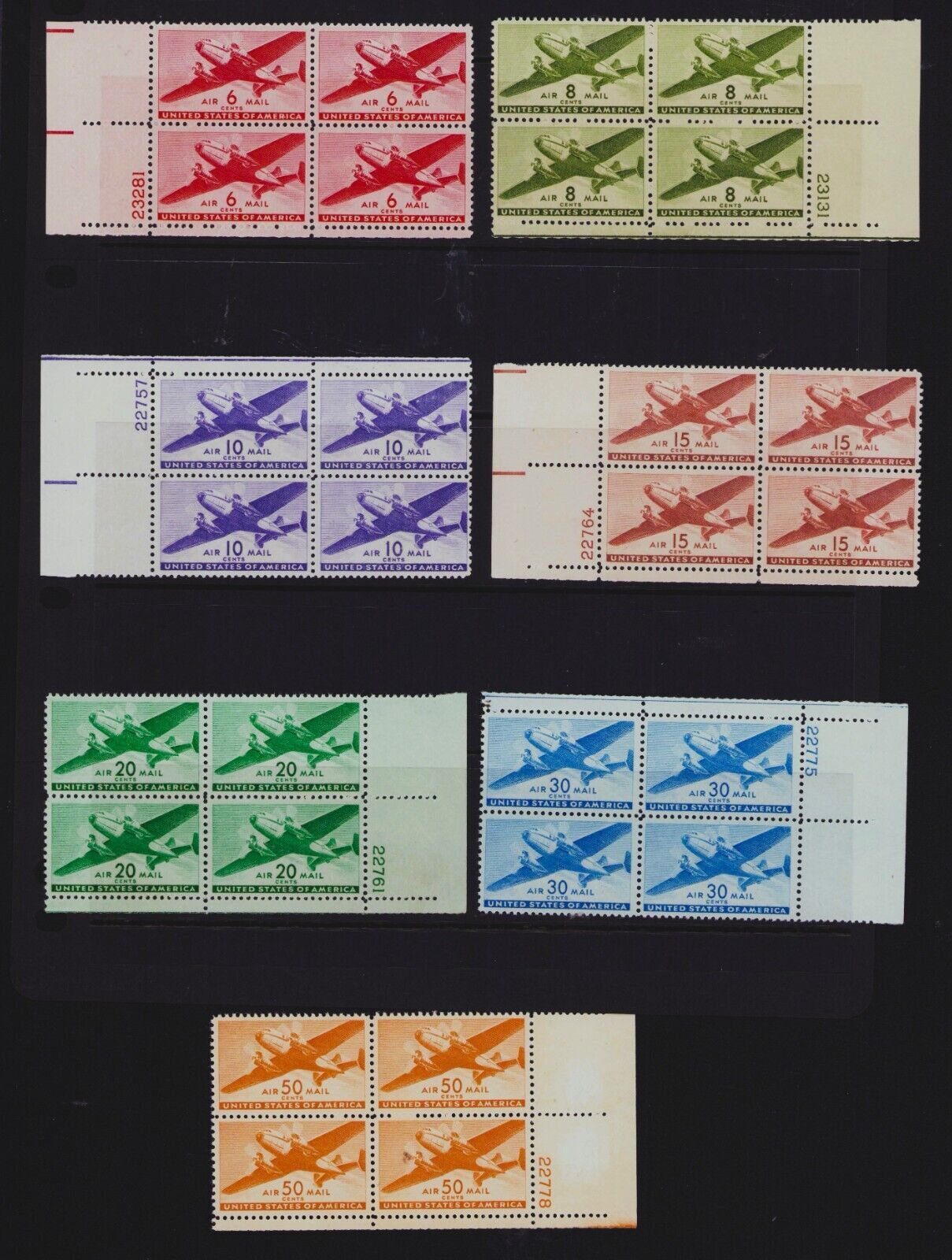 SC# C25-C31 - Set, Transport Plane Issue - Plate Blocks of 4 MNH ...