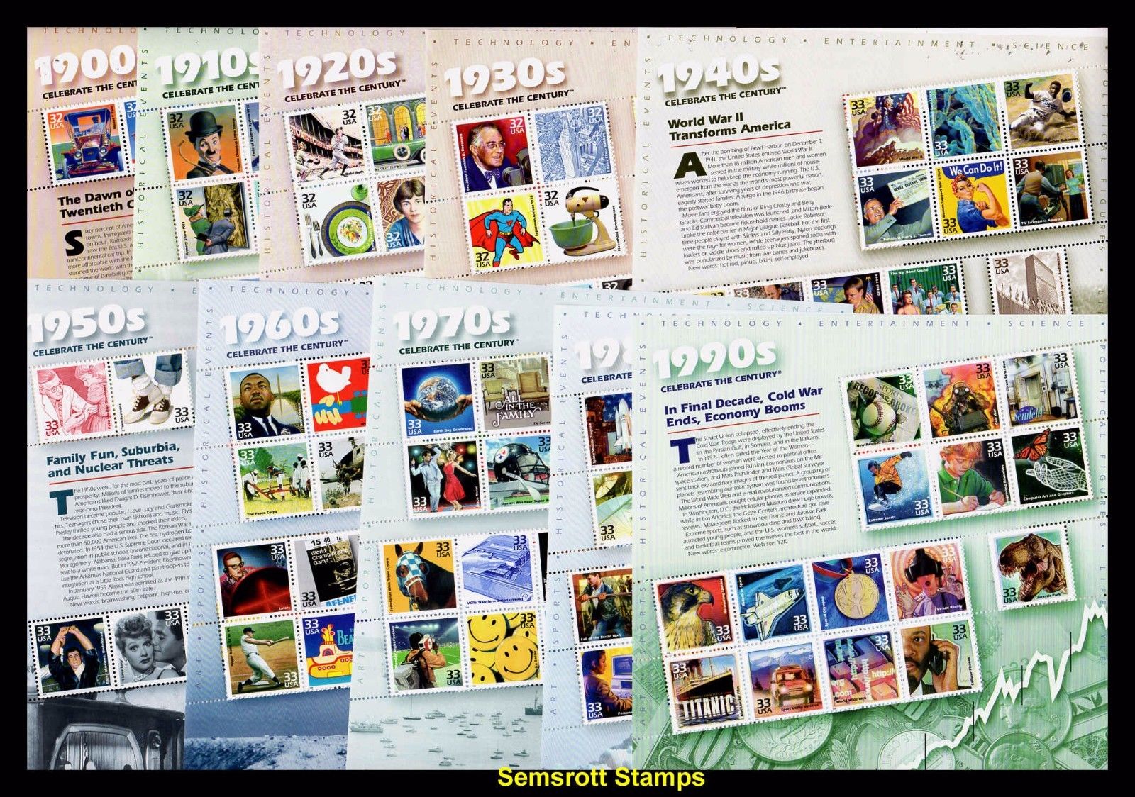 US Scott # 3182 - 3191 Celebrate The Century Complete Set of 10 Sheets ...