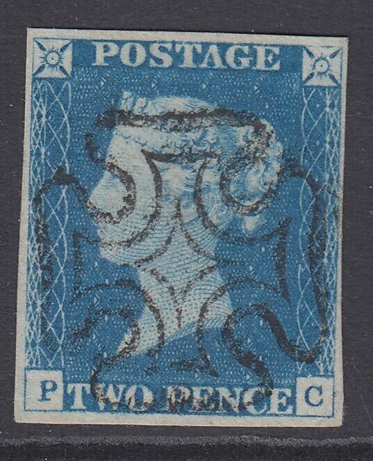 SG 6va 1840 2d blue plate 1 lettered PC. Superb used with an upright ...