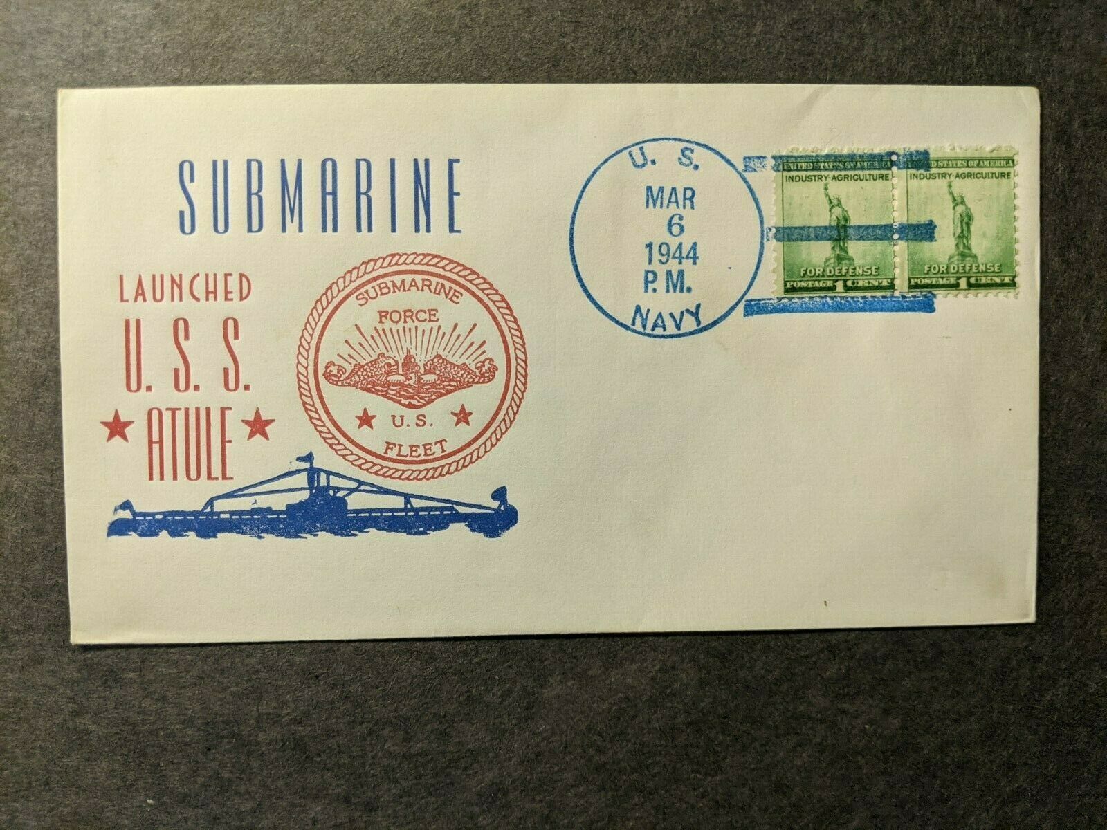 Submarine USS ATULE SS-403 Naval Cover 1944 WWII Launch Cachet | United ...