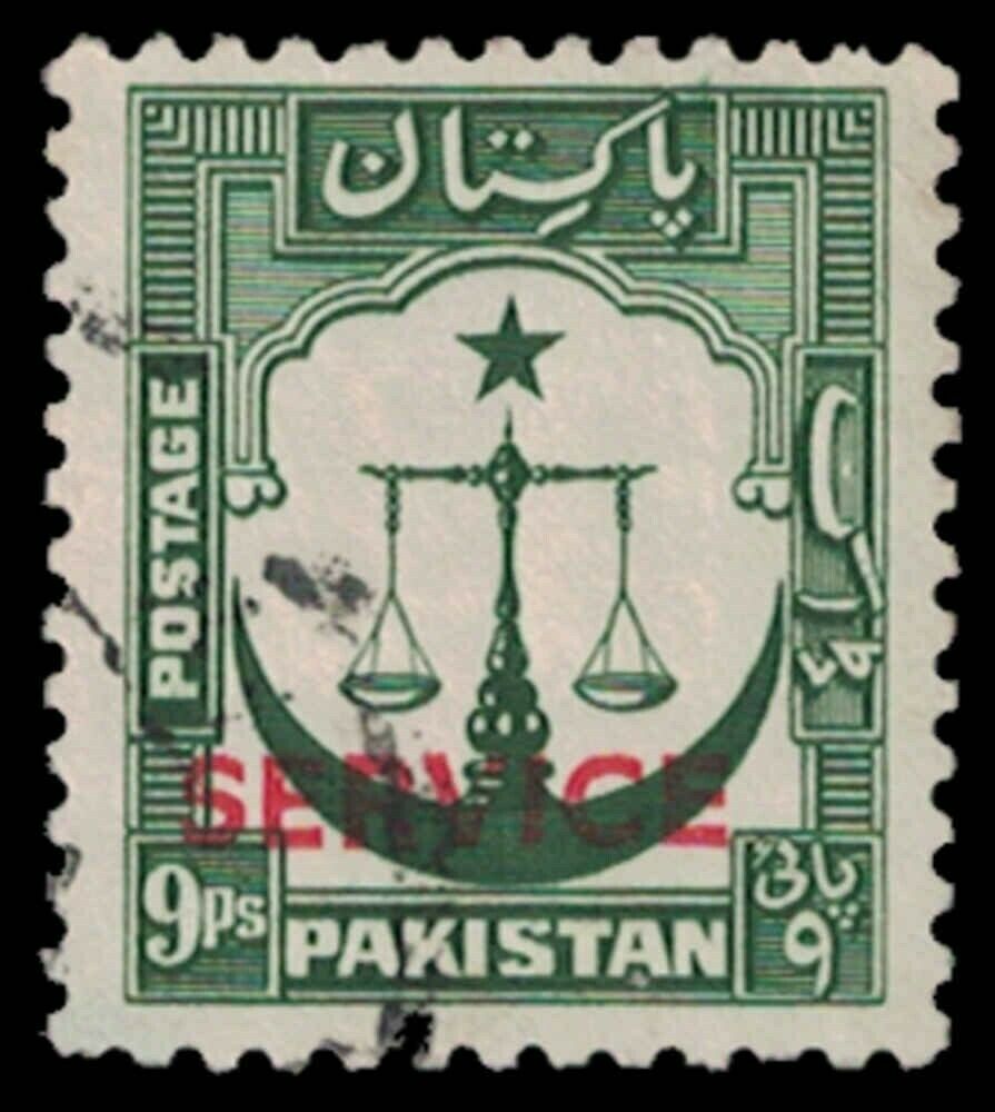 PAKISTAN Stamp - "Service", Red Overprint, Green 9 Pies, See Photo A17M ...
