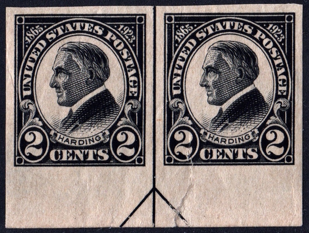 SC#611 2¢ Harding Memorial Imperforate Centerline Arrow Pair (1923) MNH ...