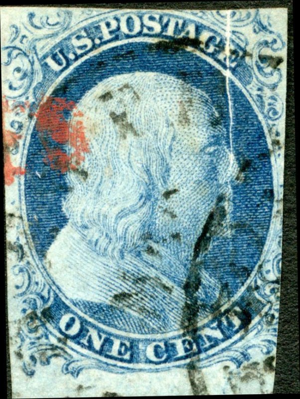 #9 VAR. "Franklin" Vertical Pre-Print Paper Fold RED Cancel | United ...