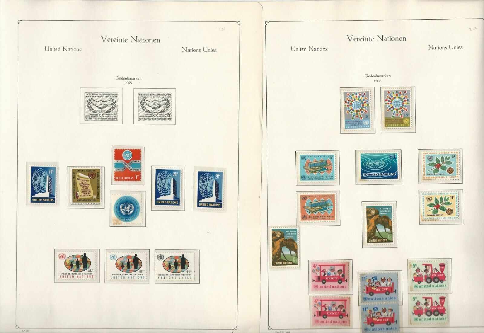United Nations Stamp Collection on 22 KA-BE Pages, 1951-1969, JFZ ...