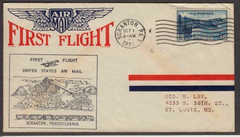 1934 Air Mail First Flight CAM20 20E23 Scranton PA with Anderson cachet ...