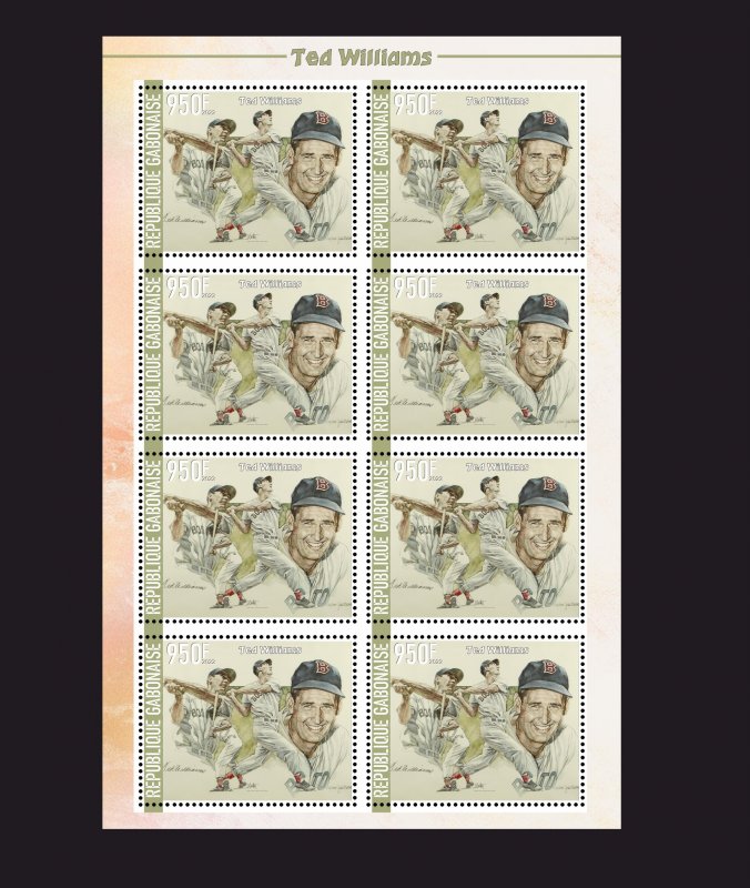 Stamps. Sports Baseball Ted Williams Gabon 2022 year ,1 sheet ...
