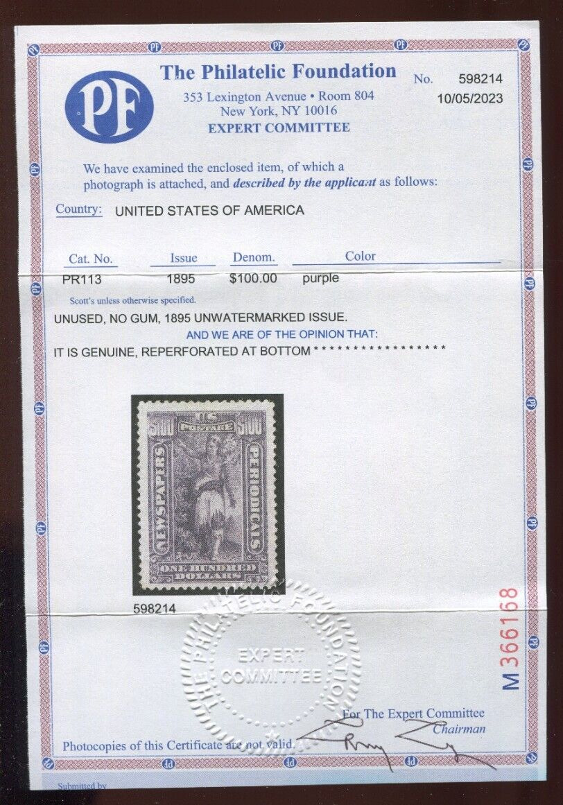 PR113 Newspaper Mint Stamp with PF Cert BZ1528 | United States ...
