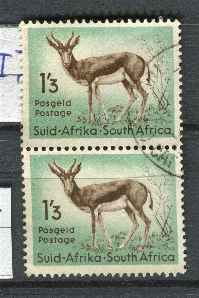 SOUTH AFRICA; 1954 early Wildlife Springbok issue 1s. 3d used PAIR ...
