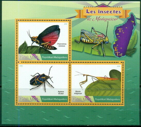 2016 Insects Miniature Sheet Mantis Butterflies Beetles Maps 400419 ...