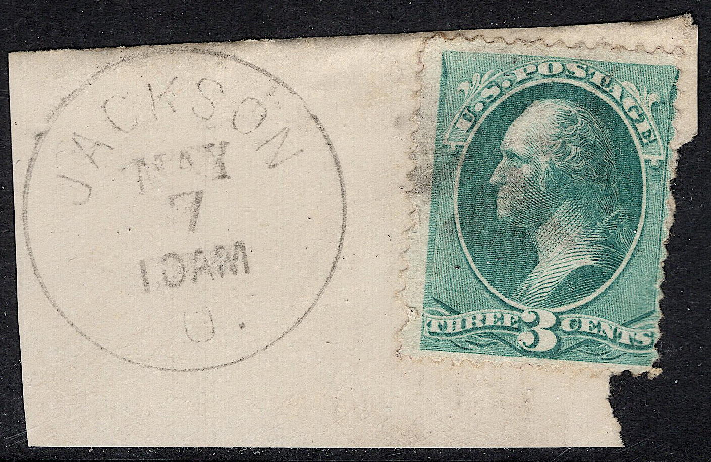 USA - 1881 - Scott #207 - used on piece - JACKSON O. pmk + cork cancel ...
