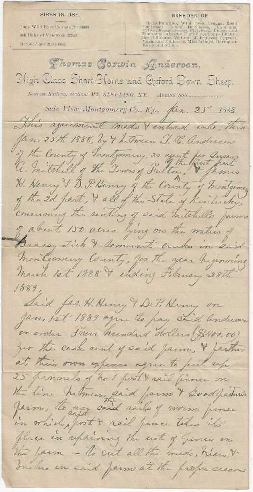 1886-1888 - Kentucky Sheep & Cattle Ranch Letters - Ephemera 1082 ...