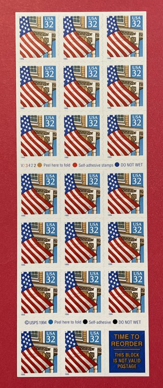 Scott 2920a FLAG OVER PORCH One-sided Booklet Pane of 20 US 32¢ Stamps ...