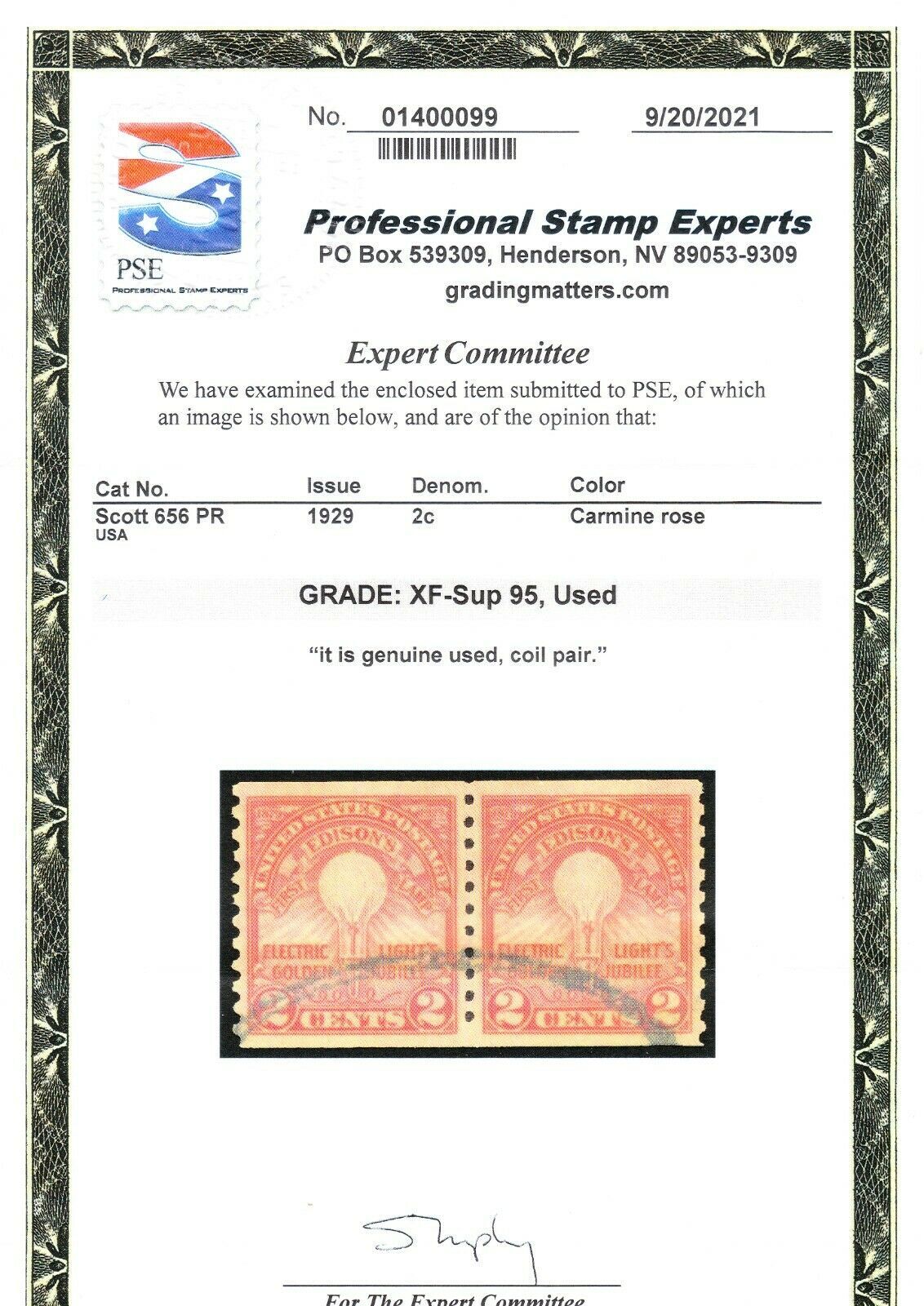 MOstamps - US #656 Used Coil Pair Graded 95 with PSE Cert-Lot # MO-3196 ...