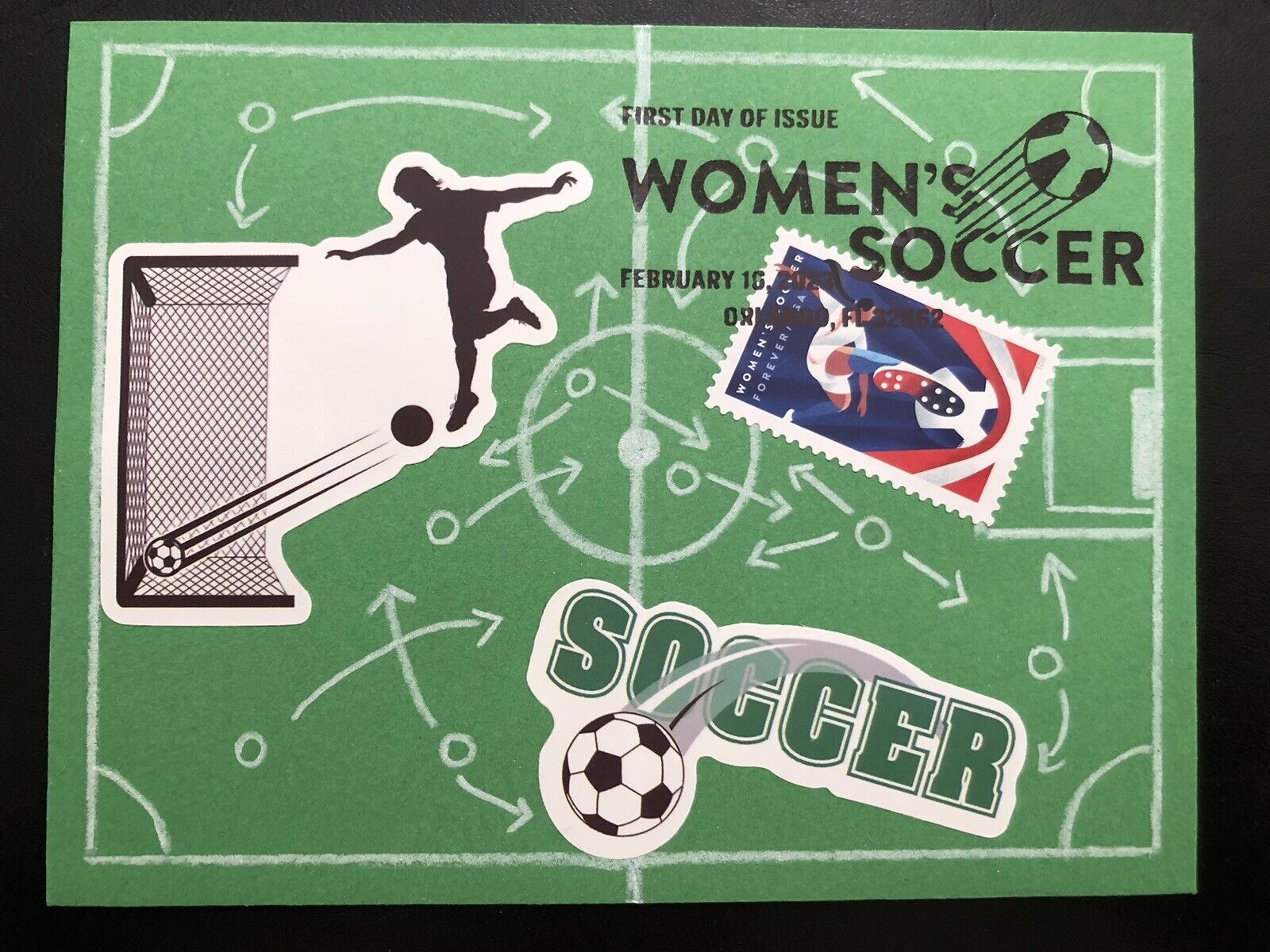 2023 Women’s Soccer FDC HAND DRAWN PLAYBOOK CACHET crooked stamp to ...