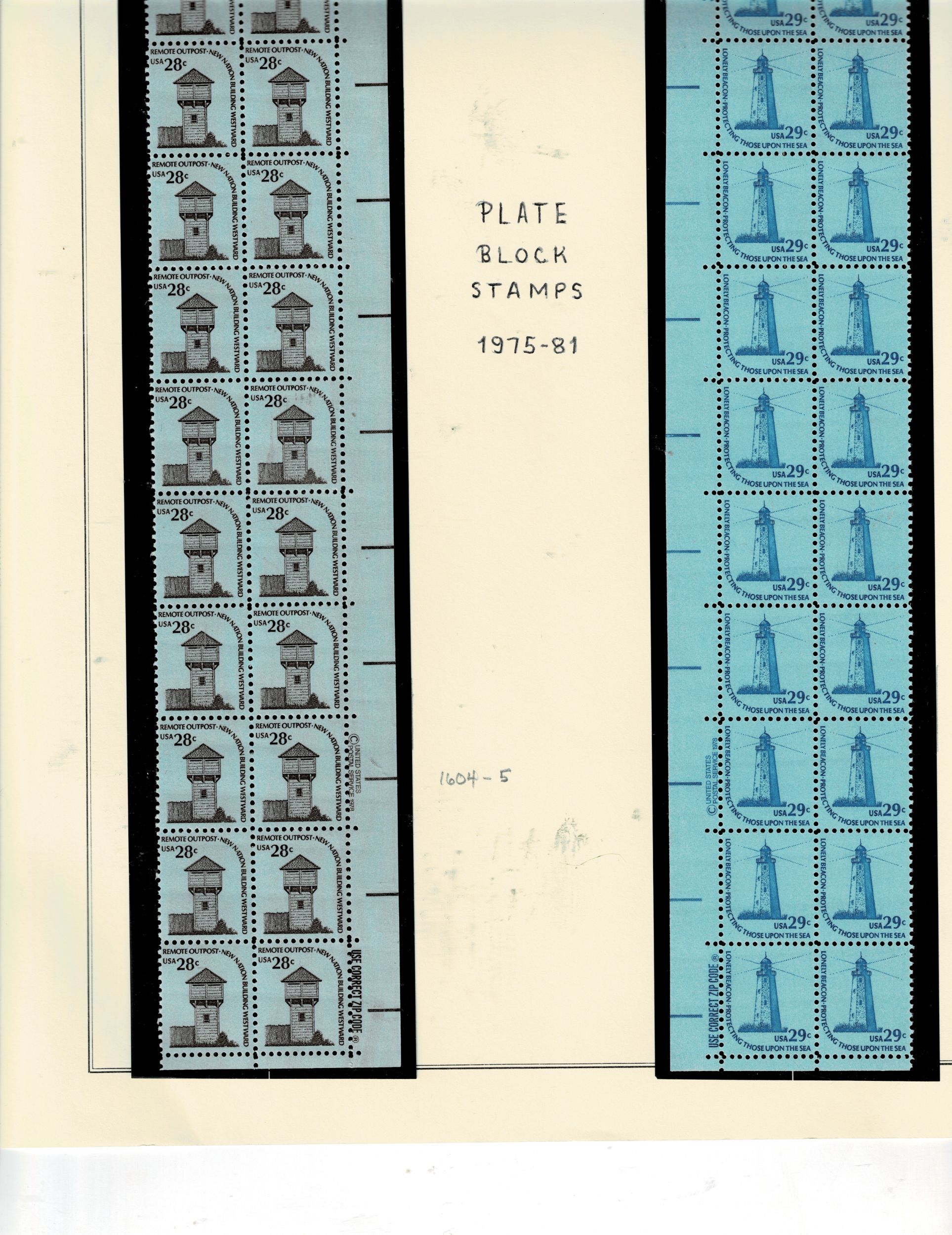 Remote Outpost & Lighthouse 28c & 29c Postage Plate Strips of 20 stamps ...