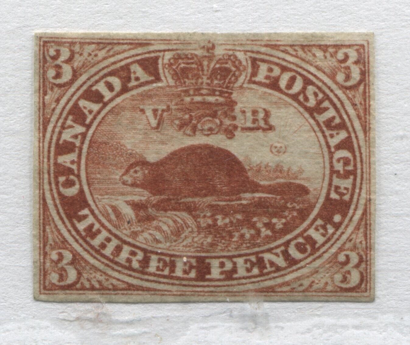 Canada 1852 3d Beaver mint no gum with 4 even margins lovely stamp ...